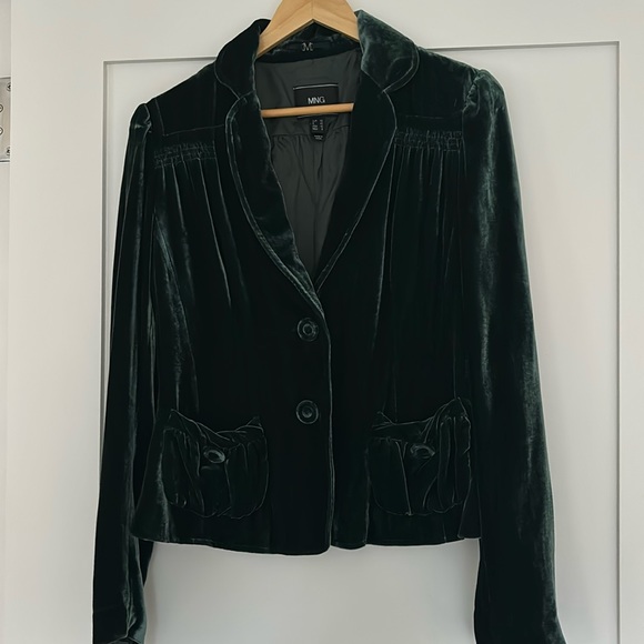 Mango | Jackets & Coats | Mango Green Velvet Blazer | Poshmark